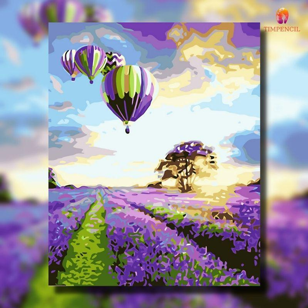 Tranh tô màu theo số sơn dầu canvas phong cảnh khinh khí cầu lavender ...