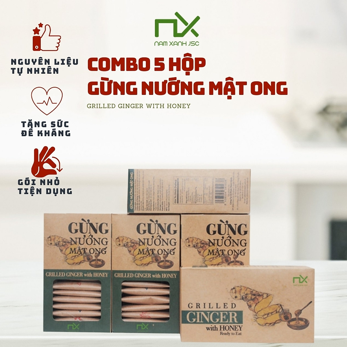 Mua Combo 5 Hộp Gừng Nướng Mật Ong Nam Xanh (80g/110g) tại Nam Xanh