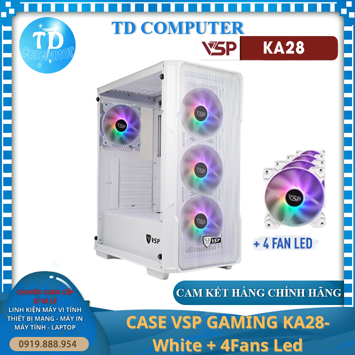 Mua Vỏ máy tính Case VSP KA28 [TRẮNG] sẵn 4 Fan LED ~ Gaming Kính cường ...