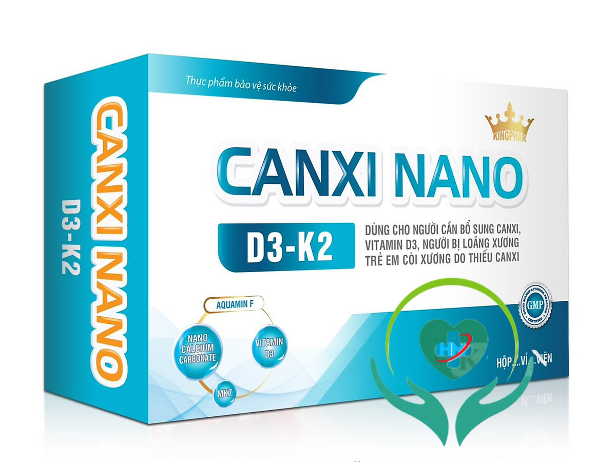 Viên uống calci hữu cơ Kingphar Canxi Nano D3 - K2, hộp 30v - Canxi