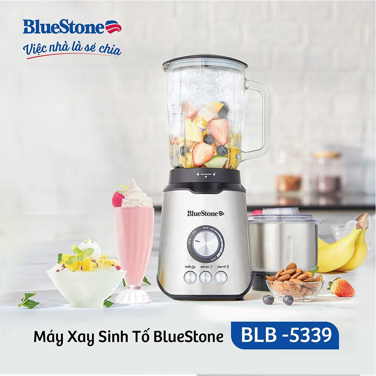 Máy Xay Sinh Tố BlueStone BLB-5339, 800W Cối Thủy Tinh Và Inox 304, Xay được hạt và đá, Hàng ...