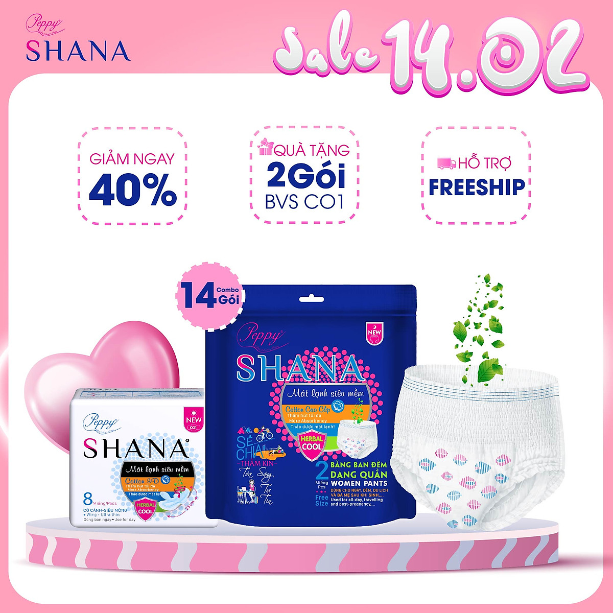 Mua Combo 14 gói BVS quần Shana - Tặng kèm 2 gói BVS CO1 Mặt bông ...