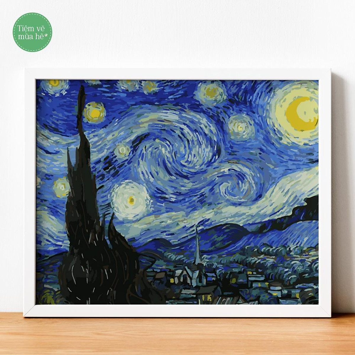 Mua Tranh số hóa - Đêm đầy sao Van Gogh đã căng khung 40x50cm 27 màu ...