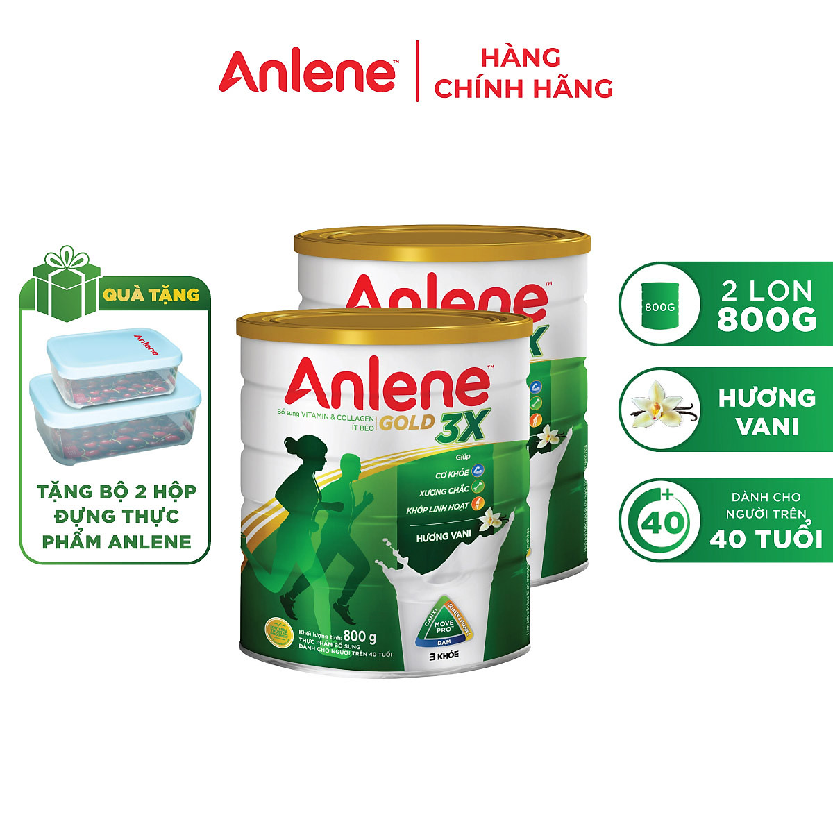Mua Combo 2 Sữa Bột Anlene Gold 3X Hương Vanilla (Hộp thiếc 800g ...