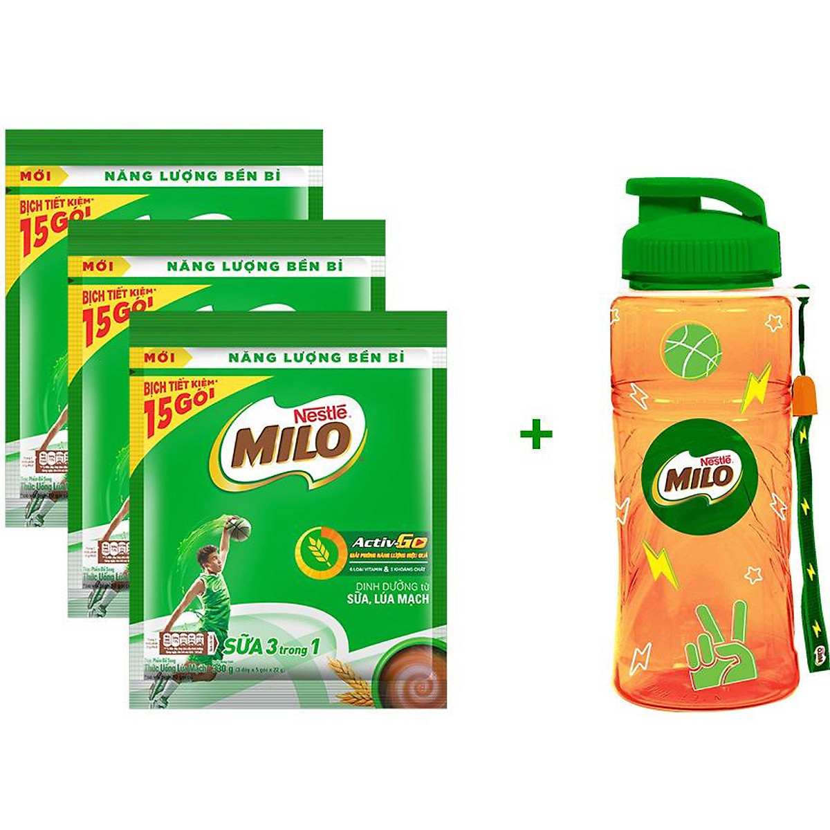 Combo 3 bịch thức uống lúa mạch Nestlé Milo sữa 3 trong 1 - Bịch 15 gói ...