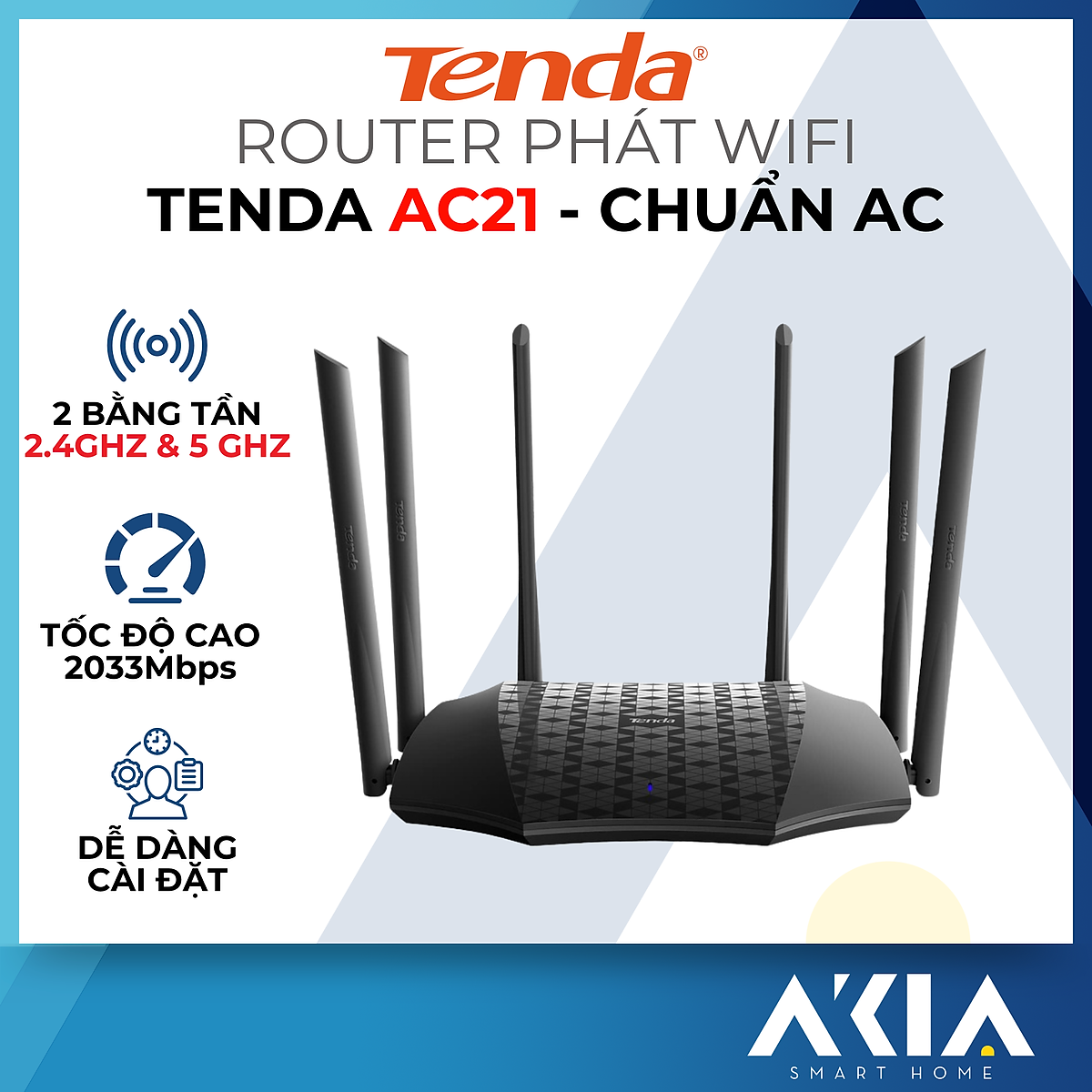 Bộ phát wifi băng tần kép AC2100 Tenda AC21 - Router wifi 2 băng tần ...