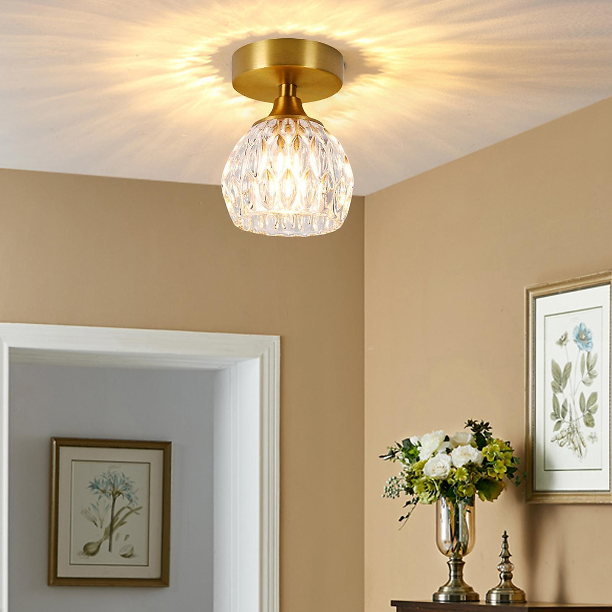 Semi Flush Mount Ceiling Light Brushed Gold Fixture for Hallway Bar ...