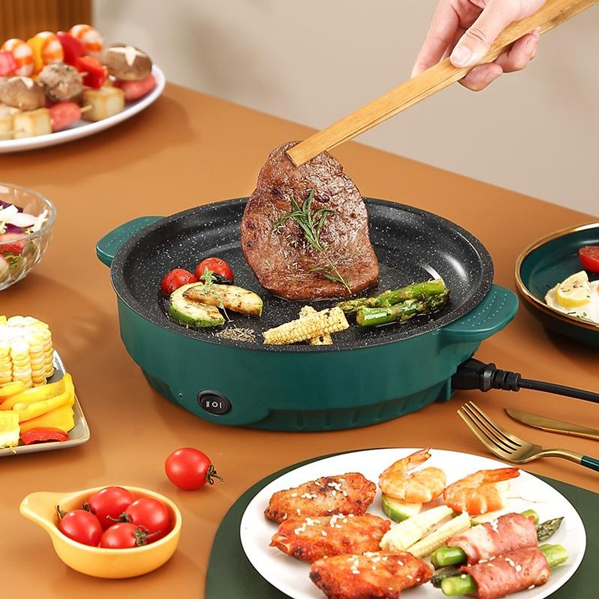 Chảo Nướng Điện Đa Năng Shanban 2 NÂC NHIỆT Size 26CM Chống Dính Vân Đá
