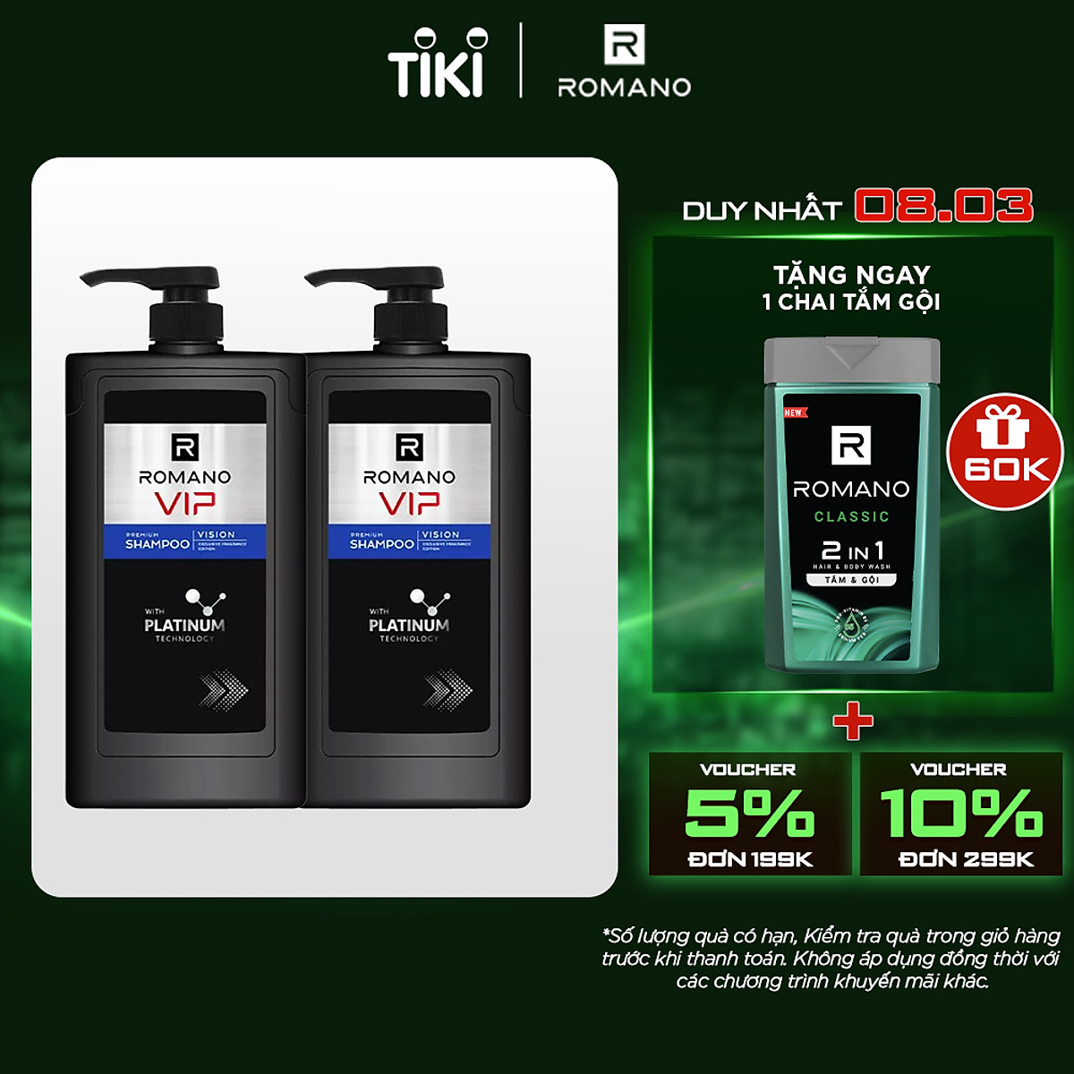 Mua Combo 2 Dầu gội nam Romano Vip Passion/Vision 650g/chai - Vip ...