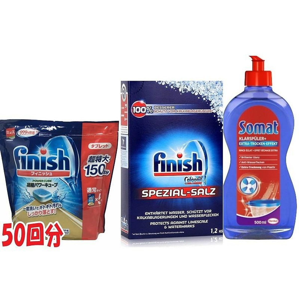Bộ sản phẩm Viên rửa bát finish nhật 150v + muối 1,2kg + bóng somat ...