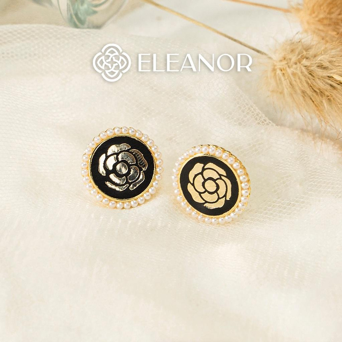 Bông Tai Eleanor Tròn Hoa Màu Đen - SP002694 | Tiki