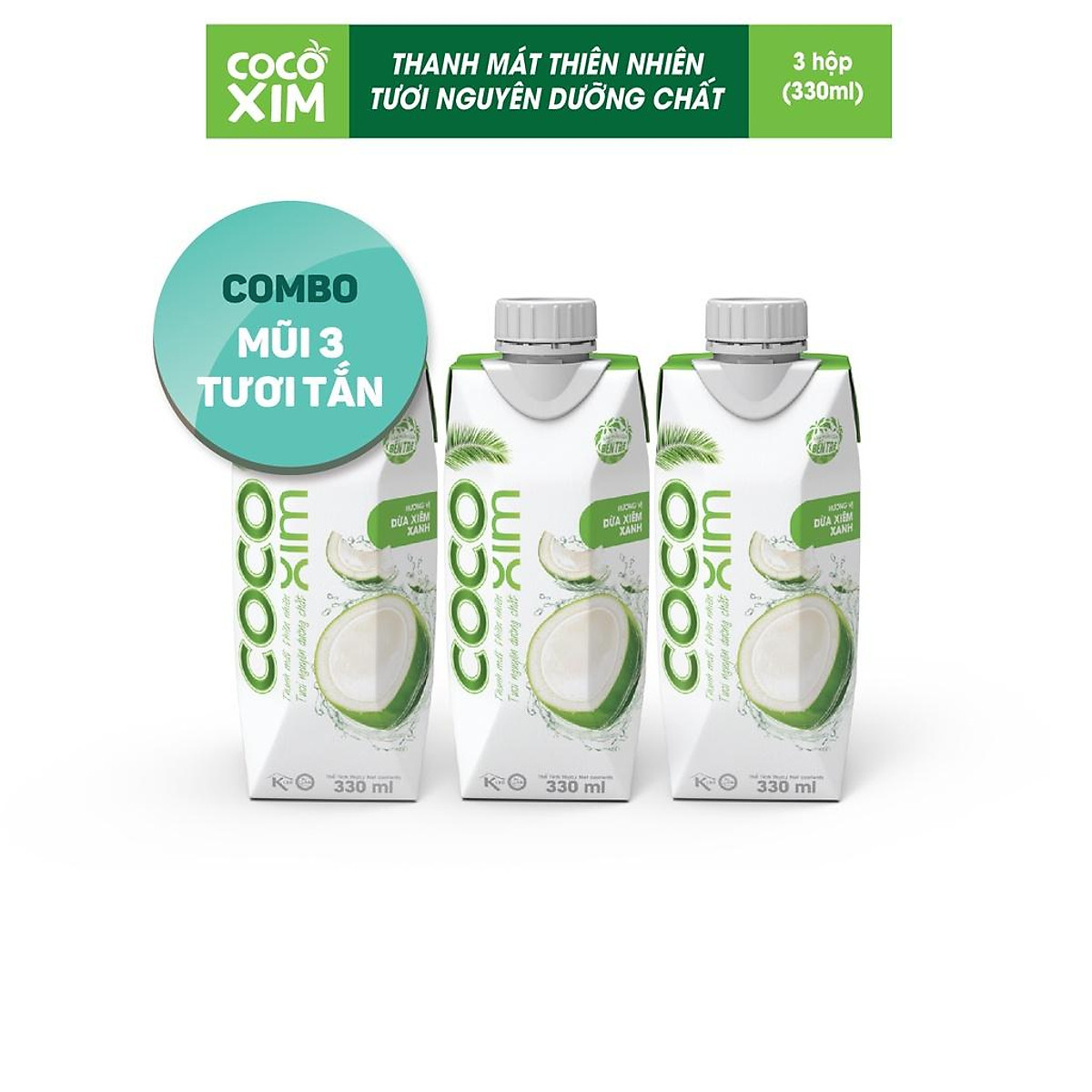COMBO 3 MŨI TƯƠI TẮN-Dừa xiêm xanh Cocoxim 330ml/hộp | Tiki