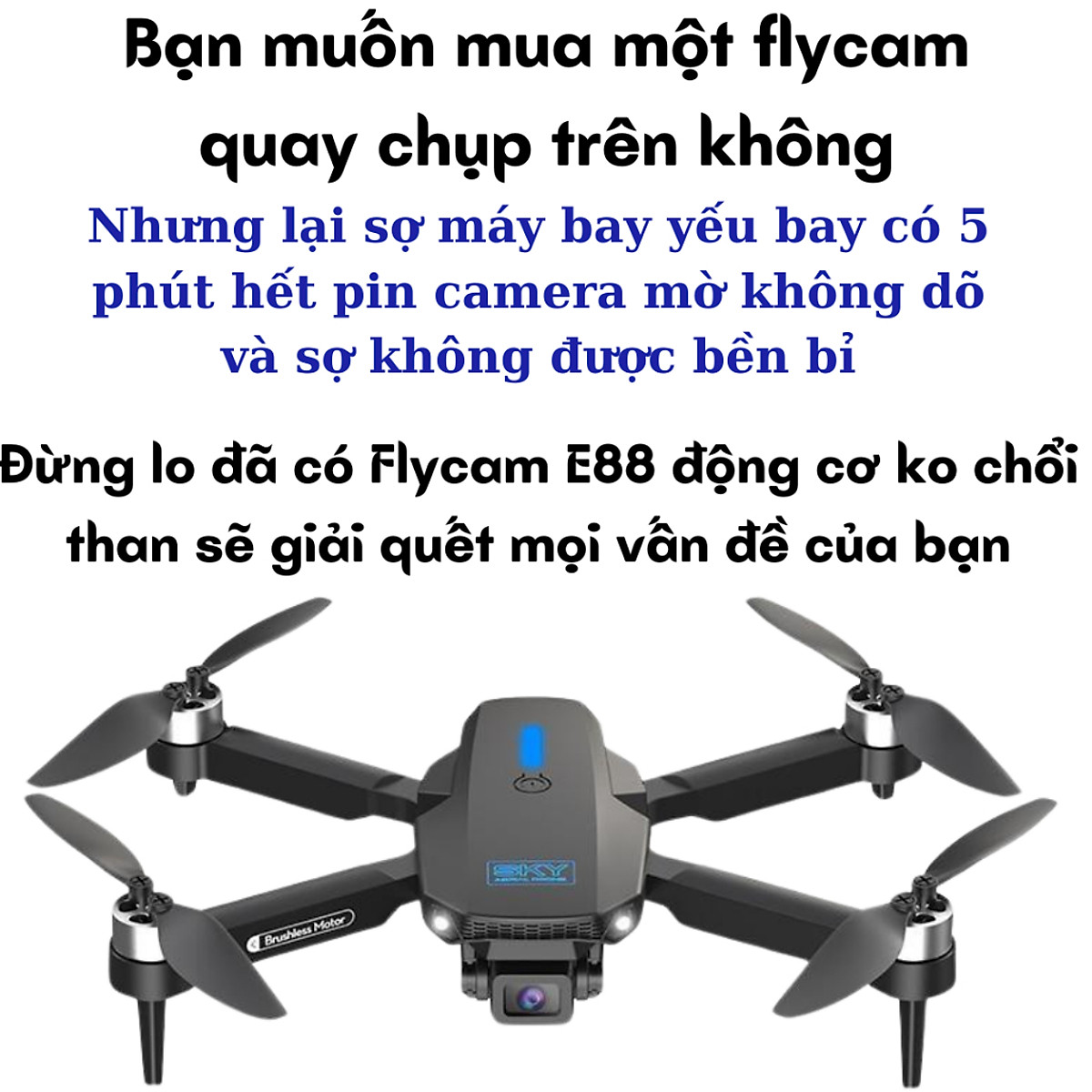 Máy Bay Flycam Camera 4K E88 Max 2024 Cao Cấp Động Cơ Không Chổi Than ...