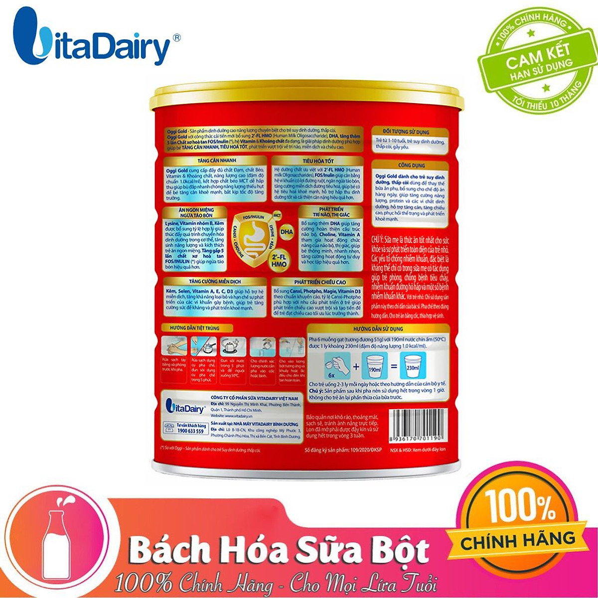 Sữa bột Vitadairy Oggi Gold 900G – Dinh dưỡng cho trẻ nhẹ cân, thấp còi