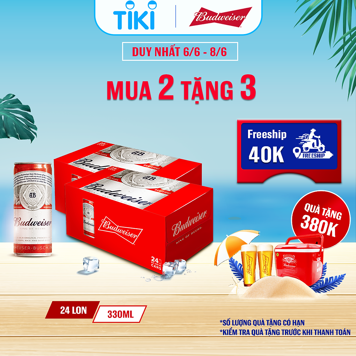 Mua [Tặng thùng đá] Combo 2 Thùng 24 Lon Bia Budweiser (330ml/ lon) tại ...