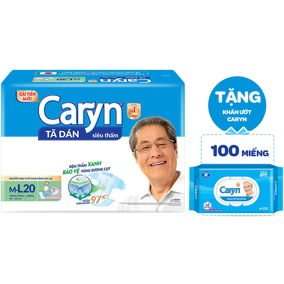 Mua Tã Dán Người Lớn Caryn M-L20 - Tặng 1 Khăn Ướt Caryn