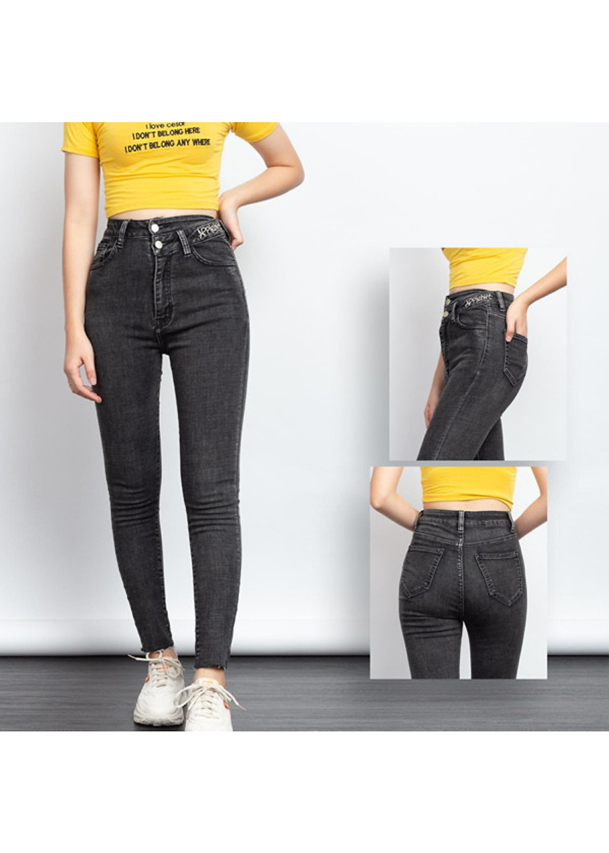 Quần Jean Nữ Ôm Thời Trang Màu Xám Đen Lưng Thêu J0256 | Tiki