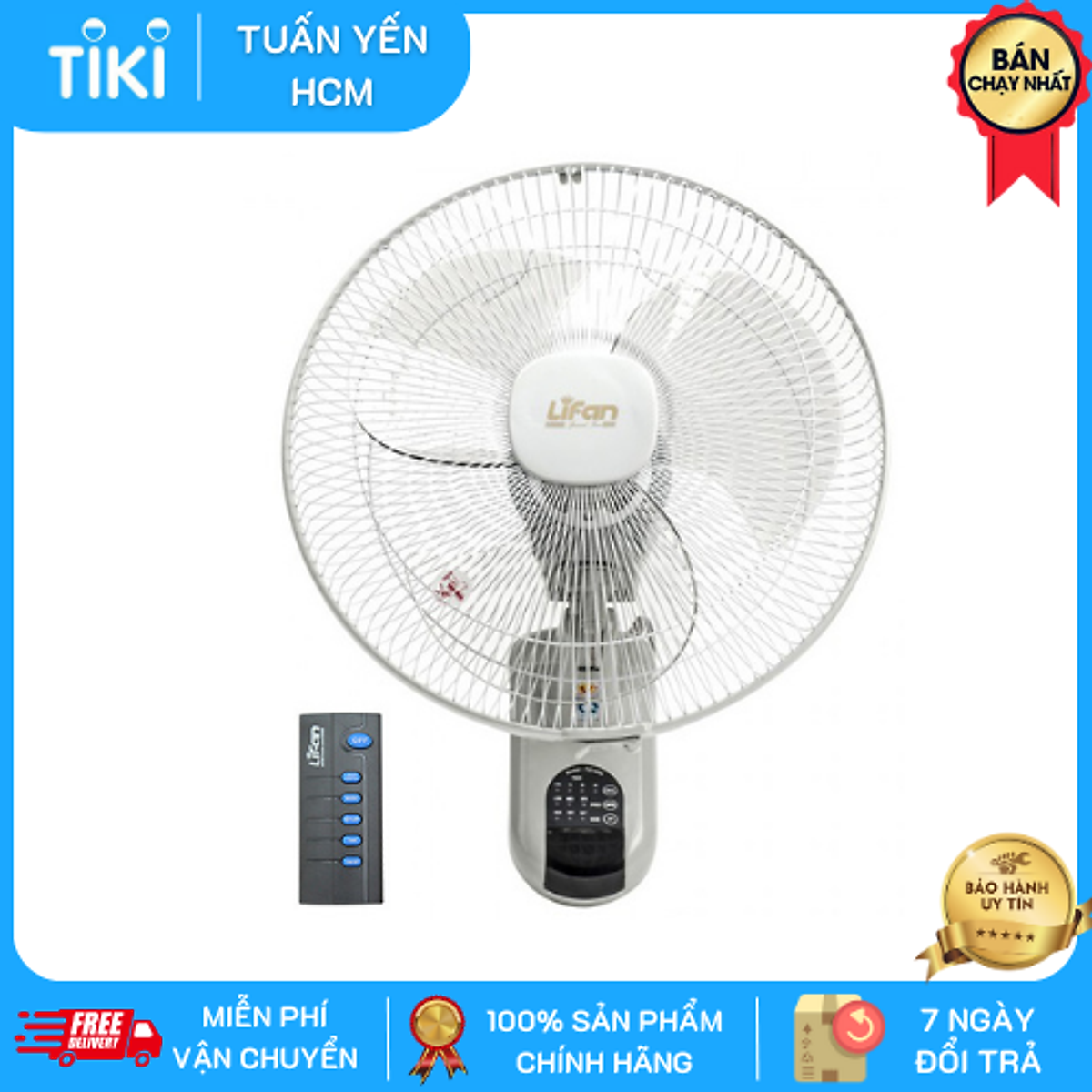 Quạt treo tường Lifan TE-1689 có remote điều khiển, quạt đảo lượn sóng ...