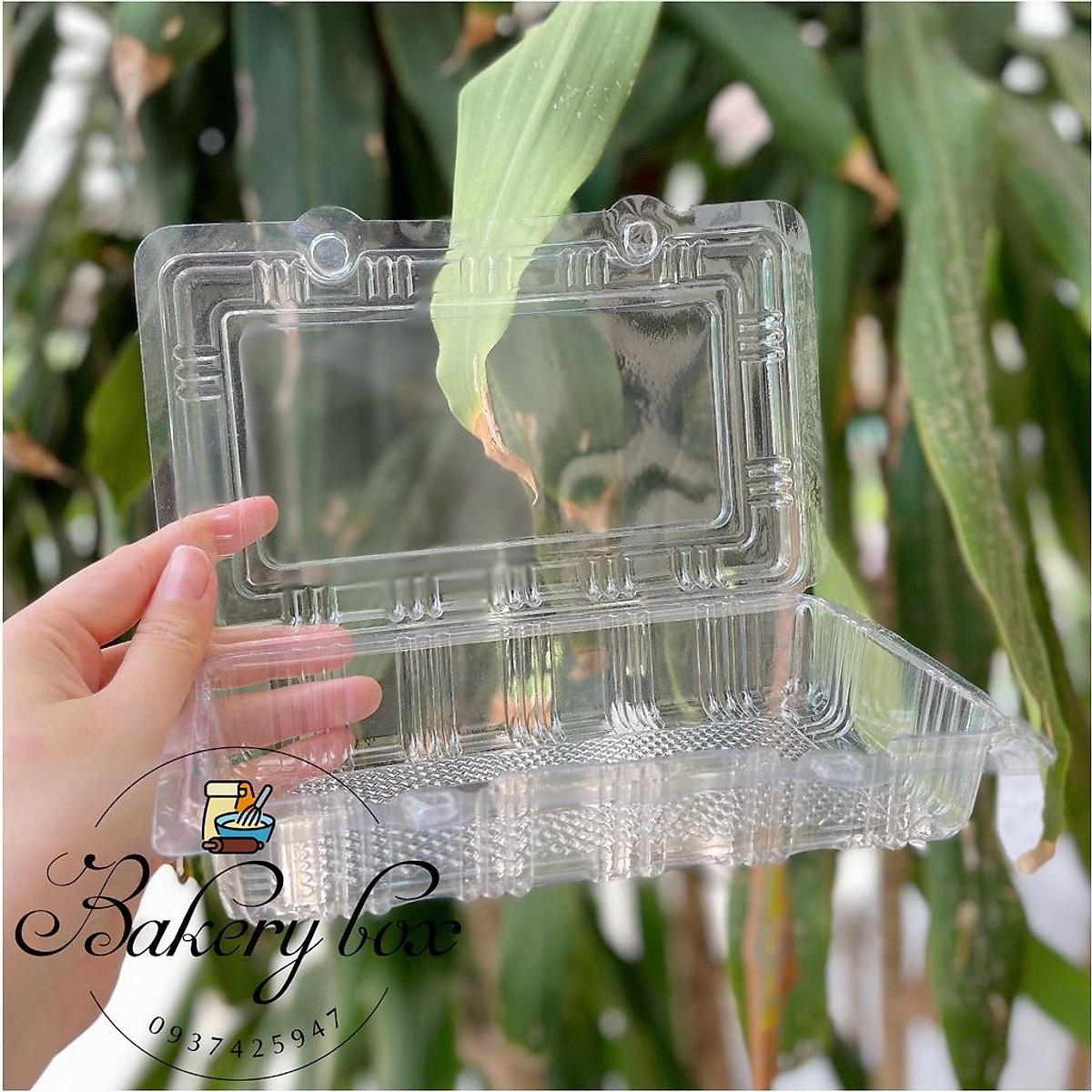 100 Hộp Nhựa Chữ Nhật Nút Bấm H148 Đựng Su Kem - Bánh Crepe