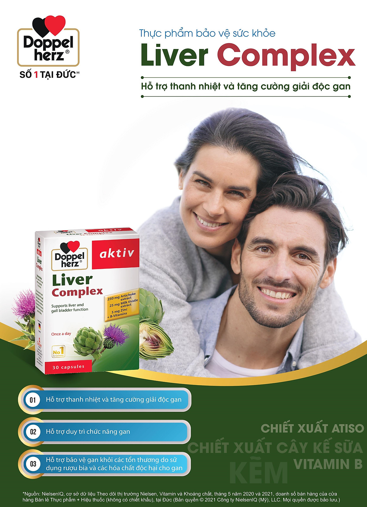 Viên uống hỗ trợ giải độc gan, hạ men gan Doppelherz Aktiv Liver Complex (Hộp 30 viên)