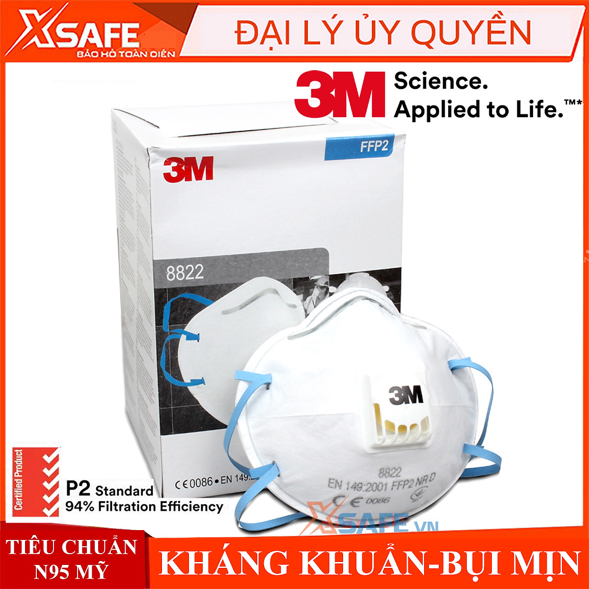 Mua Hộp 10 Khẩu trang 3M 8822 tiêu chuẩn P2 tương đương tiêu chuẩn N95 khuẩn chống bụi mịn nấm ...