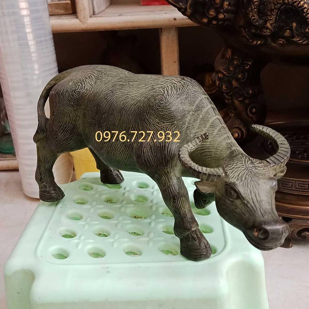 Mua Tượng trâu giả cổ bằng đồng dài 25cm, trâu đồng phong thủy tại ...