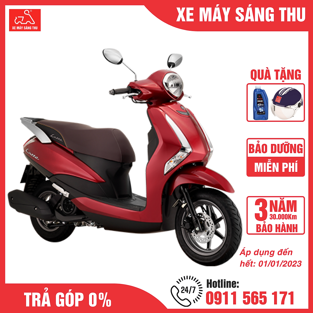 Mua Xe Máy Yamaha Latte Phiên Bản Tiêu Chuẩn - Đỏ Đen tại Xe Máy Sáng Thu