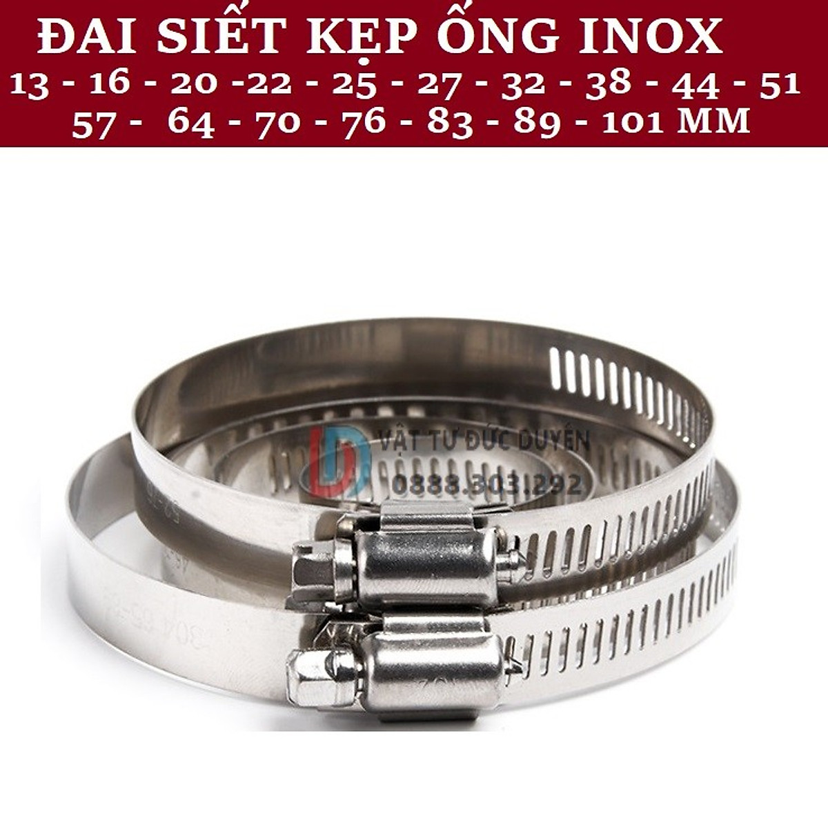 Mua Đai siết kẹp ống inox 13 16 20 22 25 27 32 38 44 51 57 64 70 76 83 ...