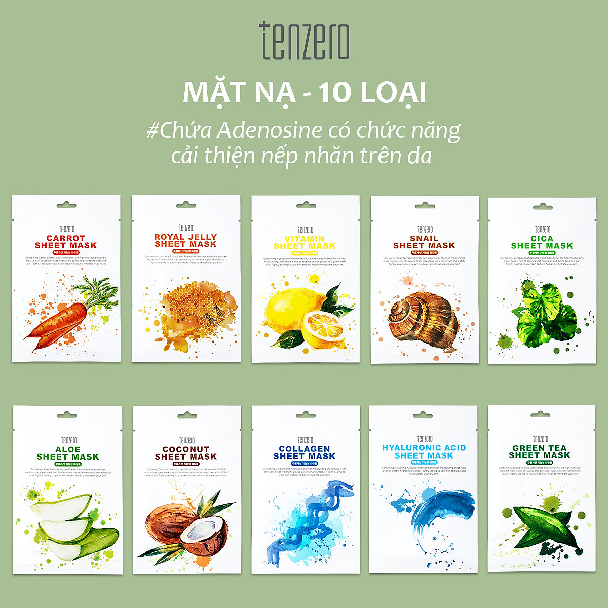 Mua [Set 10] Mặt nạ dưỡng ẩm chiết xuất thiên nhiên Tenzero Sheet Mask 25ml - Aloe tại Tenzero ...