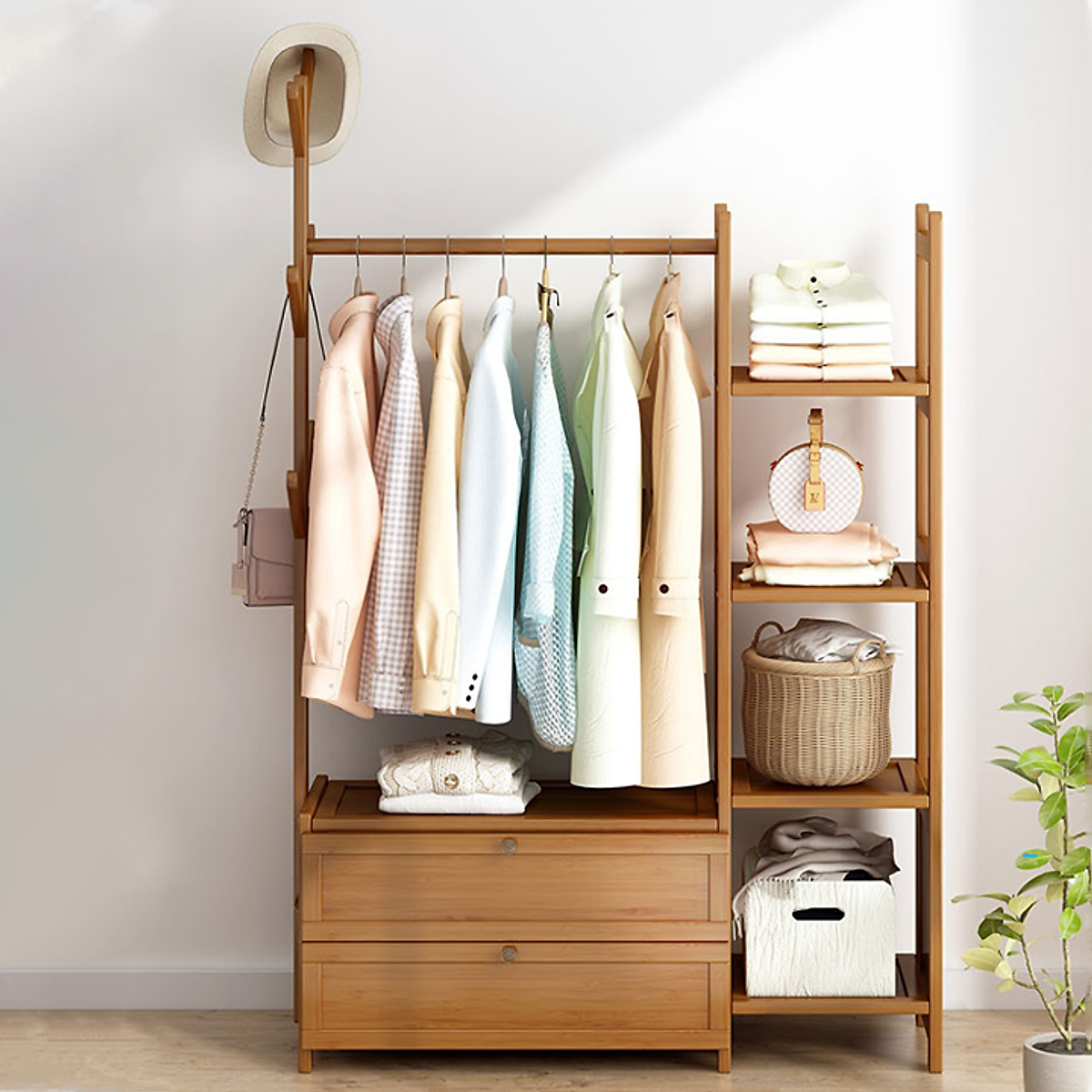 Mua Tủ treo quần áo gỗ 3 ngăn thông minh, Giá treo đồ đa năng bằng gỗ ...