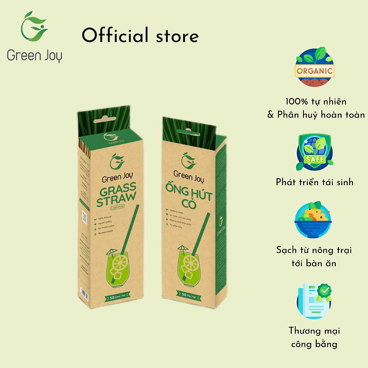 Mua Ống hút cỏ bàng khô Green Joy - Hộp 50 ống tại Ống hút cỏ Greenjoy- Grass Straw