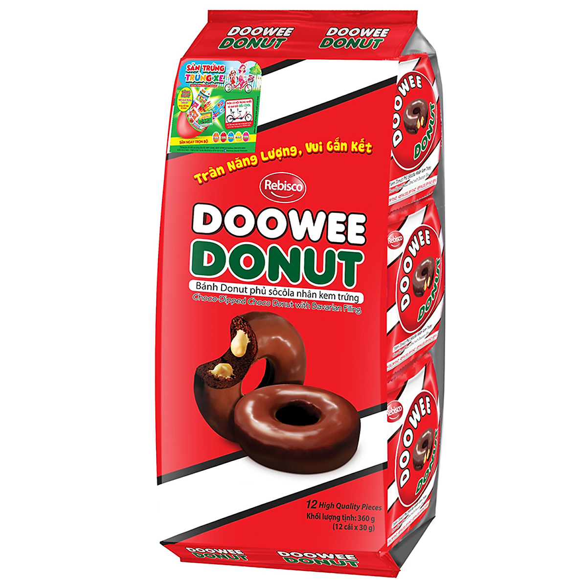 Bánh Doowee donut phủ socola nhân kem trứng 360g | Tiki