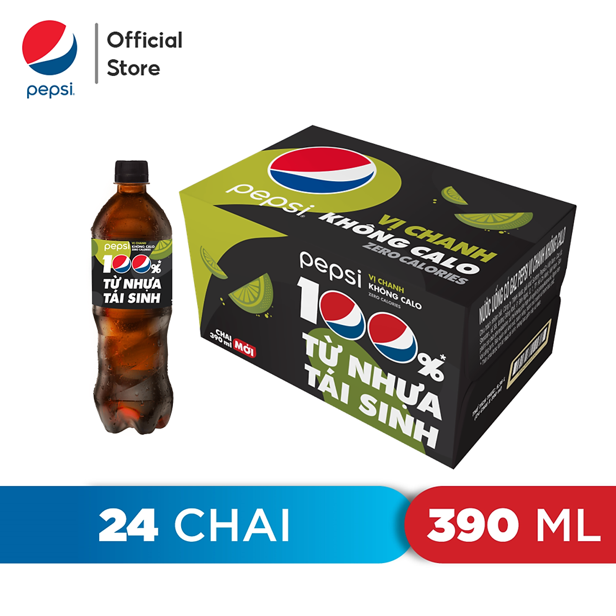 Mua Thùng 24 Chai Nước Ngọt Có Gas Pepsi vị chanh không calo (390ml ...