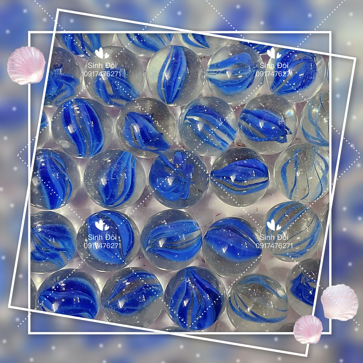 30 viên bi thuỷ tinh khía màu xanh dương 25mm - bi ve truyền thống - bi ...