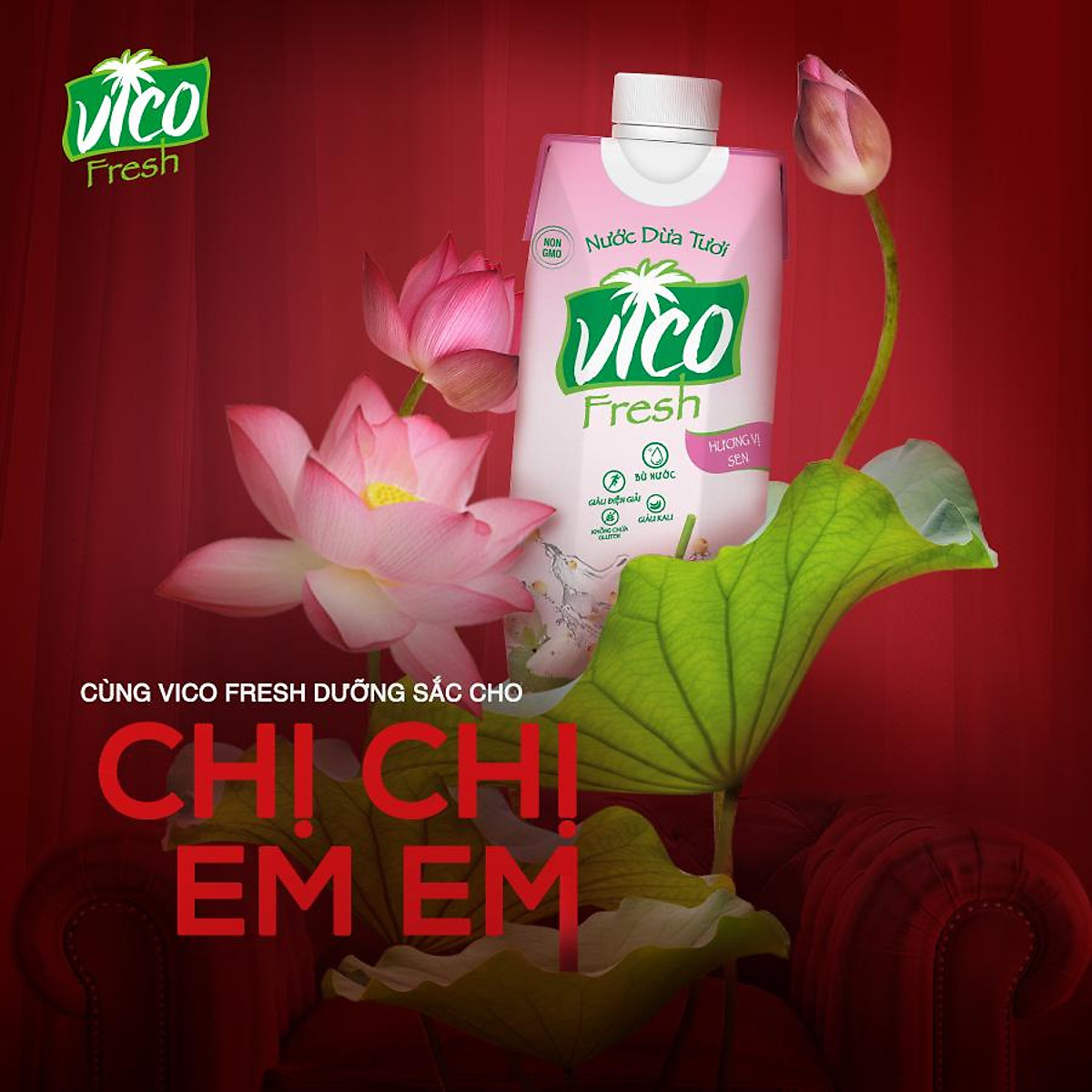 Thùng 24 Hộp NƯớc Dừa Tươi ACP VicoFresh 330ml - Vị Sen - Nước Trái Cây