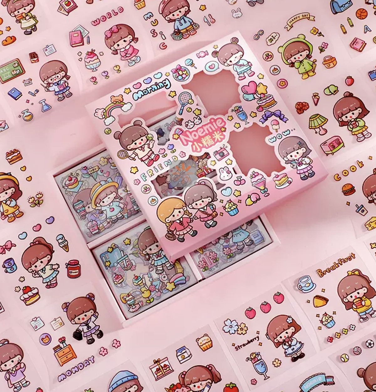Mua Sticker hộp 100 tấm dễ thương màu hồng Noemie tại suanstore