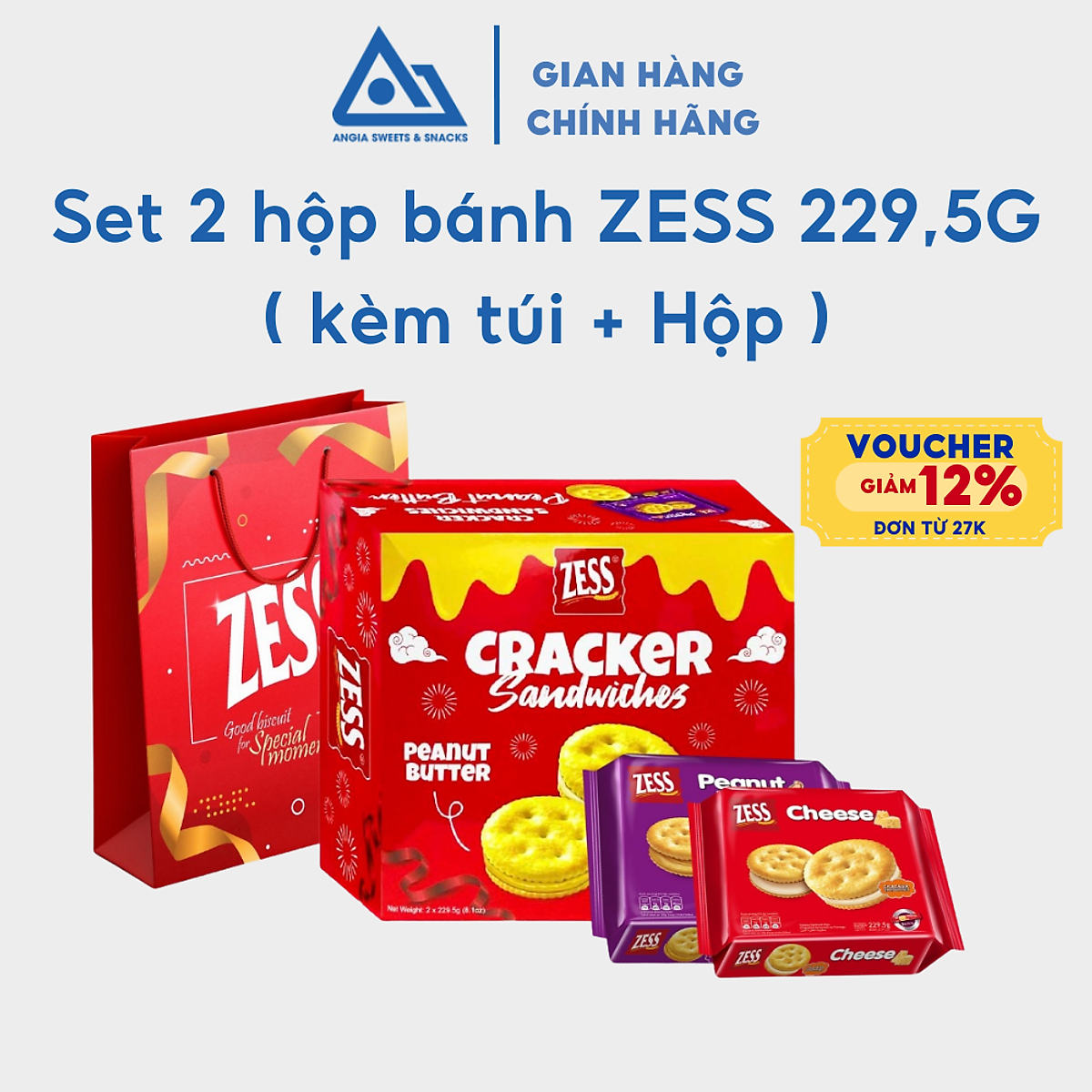 Mua Hộp bánh ZESS đỏ 229.5g ăn vặt gồm set 2 hộp quy kem hương phomai ...