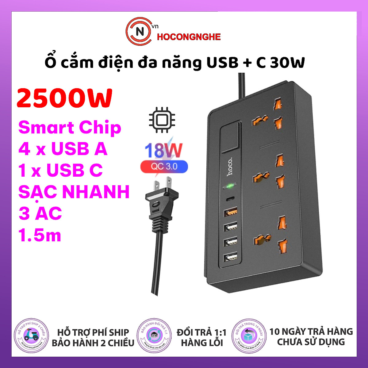 Mua Ổ cắm điện đa năng Hoco DC15 sạc nhanh PD18W hỗ trợ 4 cổng USB ...