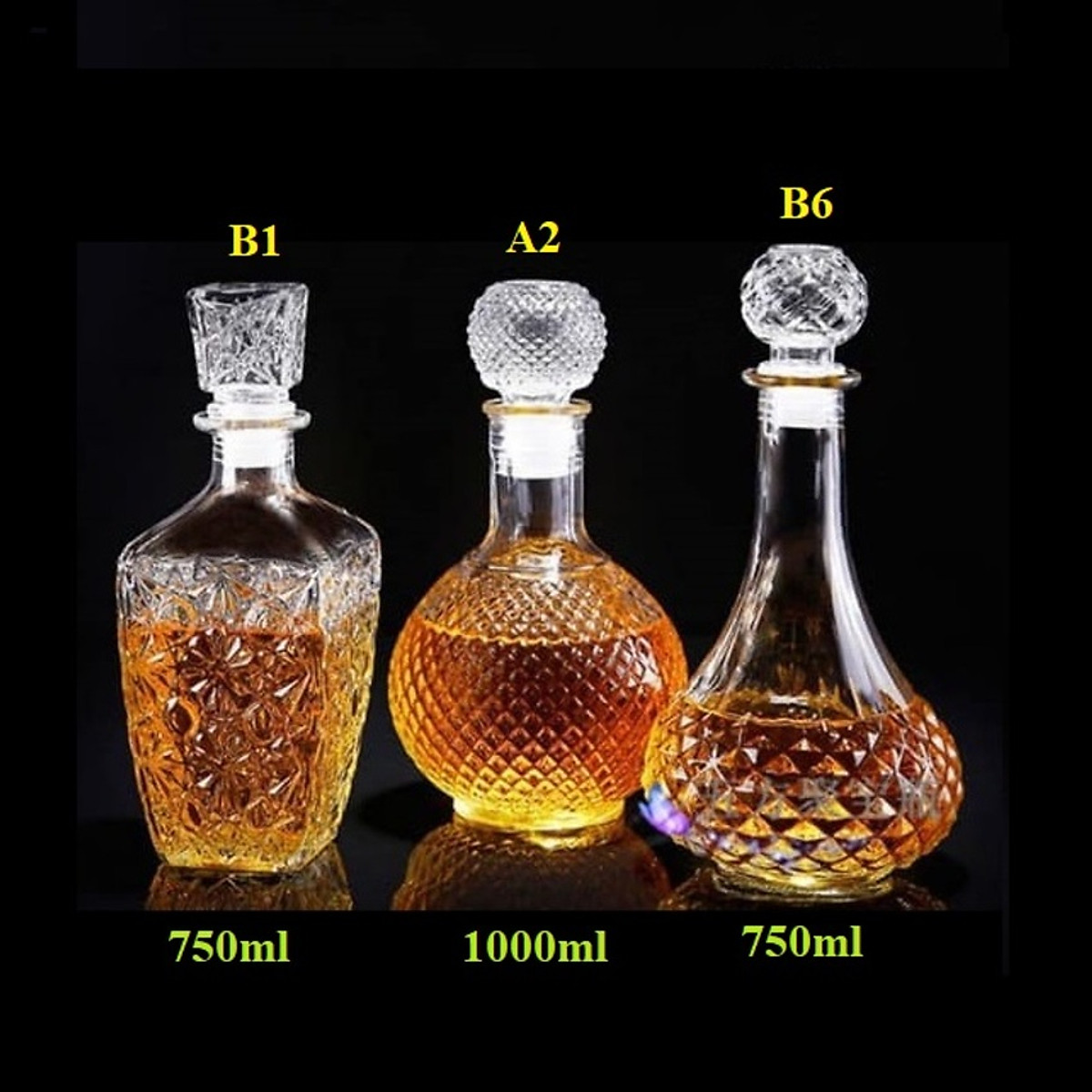 Chai Thủy Tinh Đựng Rượu Combo 3 Bình Vỏ Chai Rượu Đẹp Cao Cấp A2b1b6