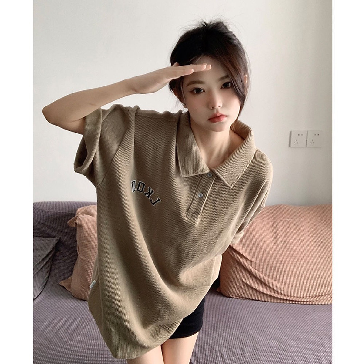 Mua Áo Thun Polo LKOO, Áo Phông Nữ Cổ Bẻ Dáng Rộng - S tại Xuongmayhanoi