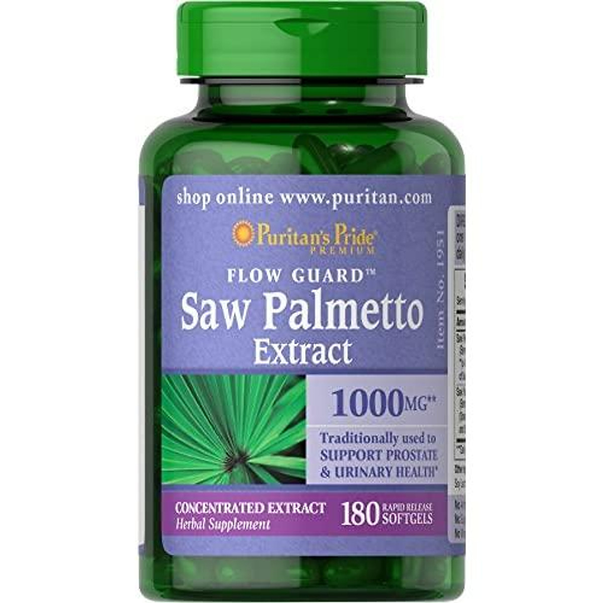 Puritan's Pride Saw Palmetto Extract, 180 Softgels (Packaging May Vary)