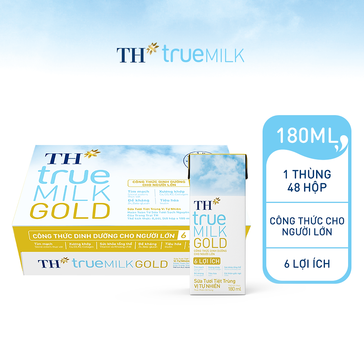 Thùng 48 hộp sữa tươi tiệt trùng vị tự nhiên TH true MILK GOLD dành cho ...
