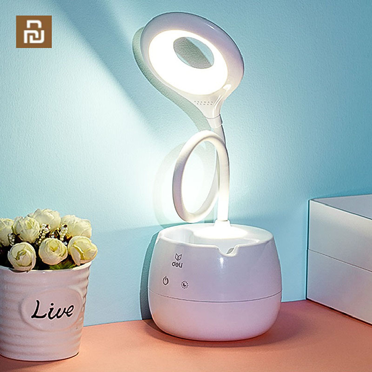 Đèn bàn Deli LED Mini USB sạc Giá đỡ bút đầu giường | Tiki