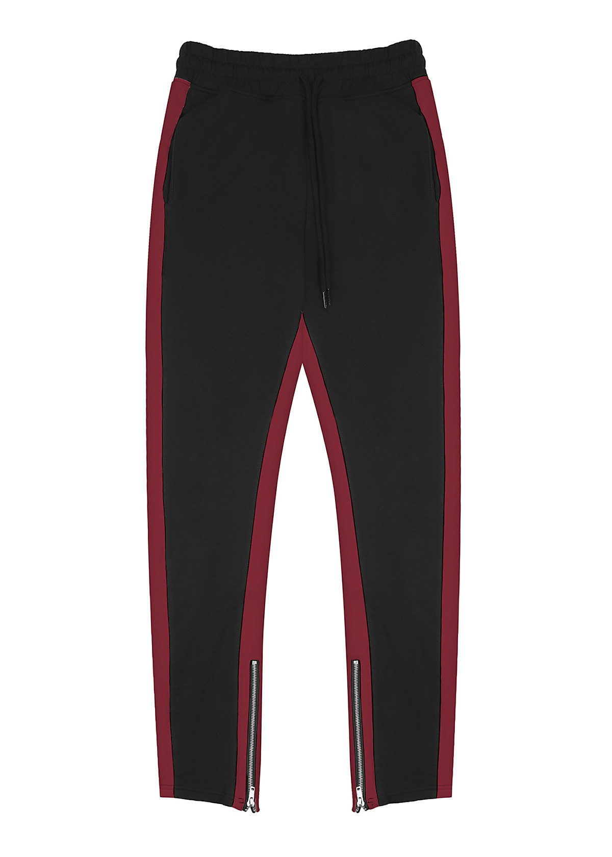 Zipper Track Pants With Red Side Stripe In Black | Tiki