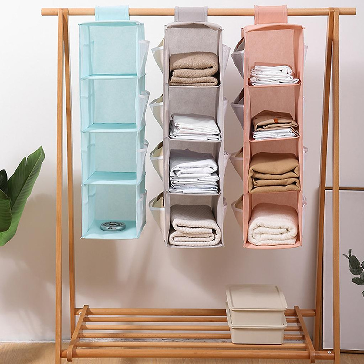 Hanging Closet Organizer 4-Shelf Storage Shelves for Sweaters Shoes Toy ...
