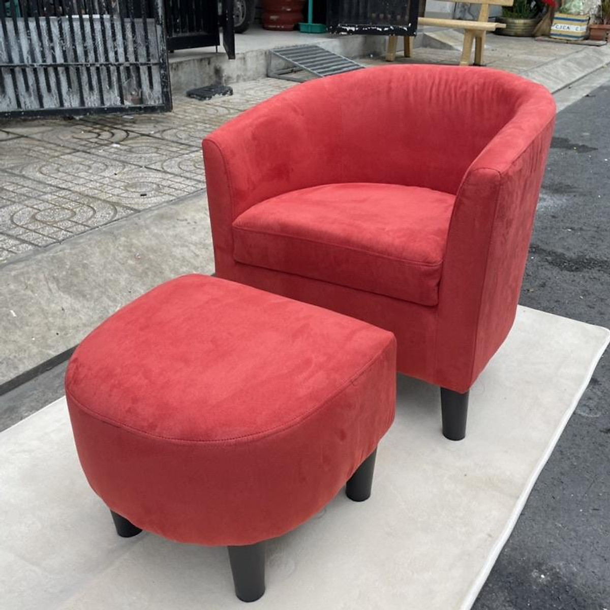 Bộ Sofa mini nhỏ gọn vải Nhung đỏ - Bộ ghế Salon nệm kết hợp ghế đơn đa ...