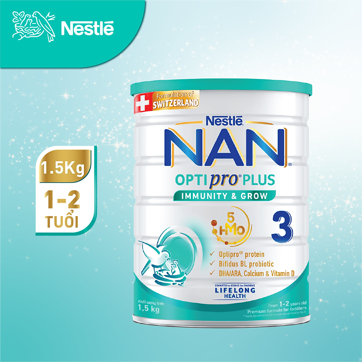 Sữa bột Nestlé NAN OPTIPRO PLUS 3 1500g/lon với 5HMO (1-2 tuổi) | Siêu Thị Con Cưng
