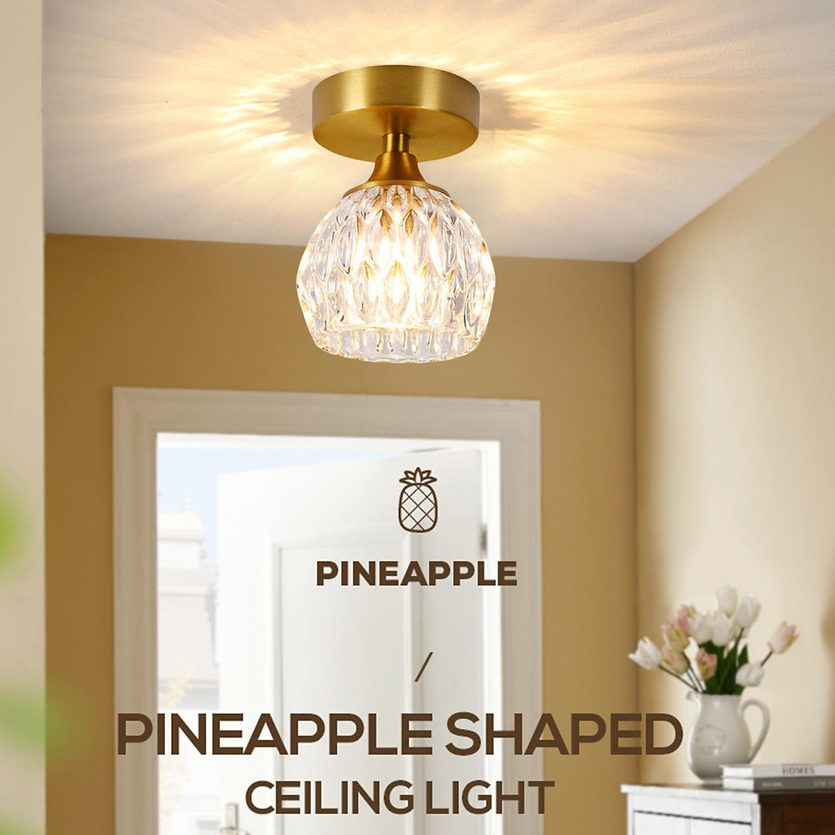 Semi Flush Mount Ceiling Light Brushed Gold Fixture for Hallway Bar ...