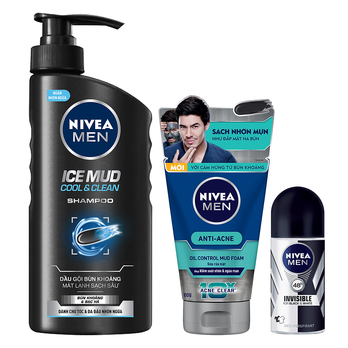 Combo Nivea Men: Dầu Gội Bùn Khoáng Ice Mud Cool And Clean 530ml + Sữa ...