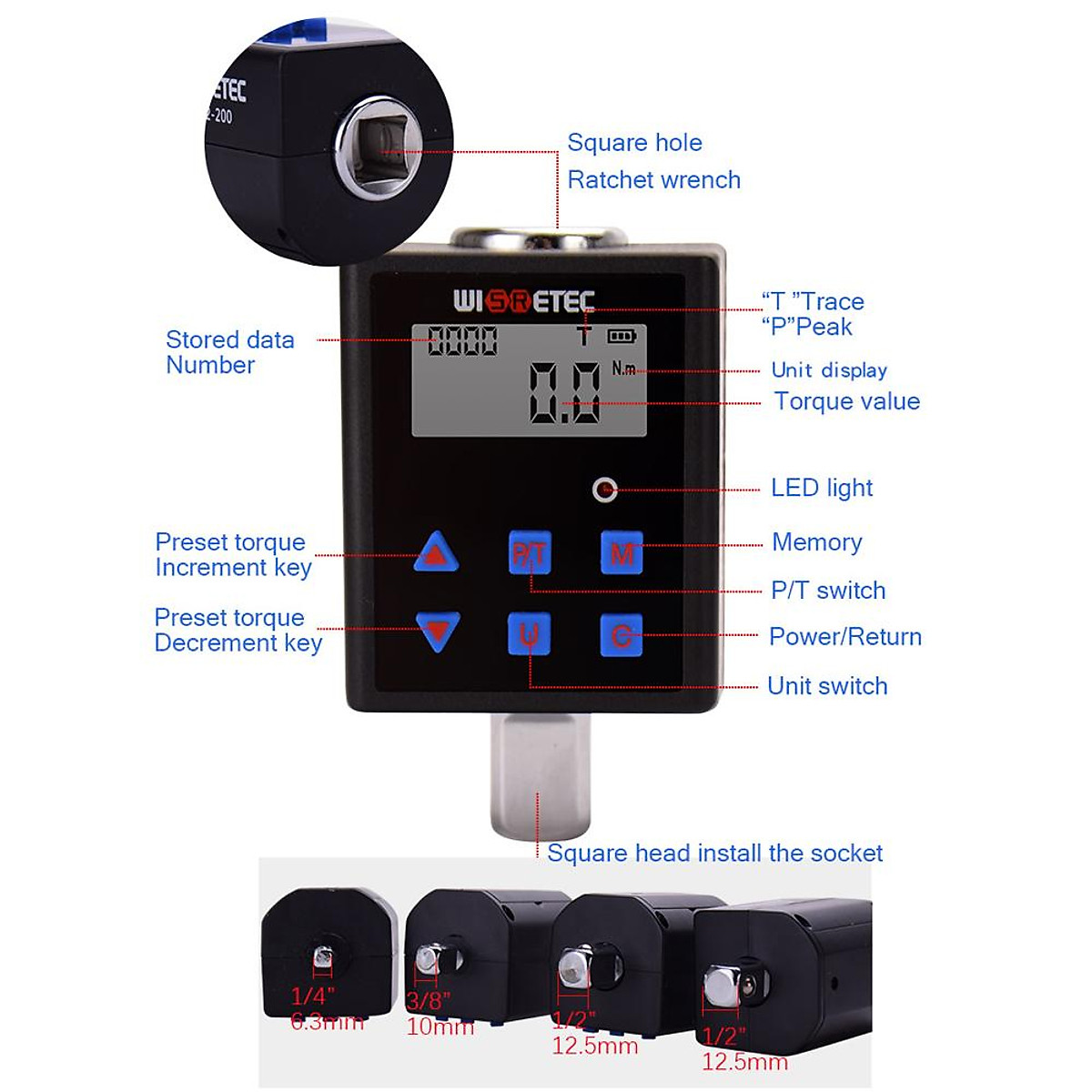 Digital Torque Meter Digital Backlight Display Two-ways Measurement Two ...
